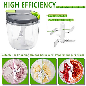 Sifenma Manual Food Processors & Chopper with Cover and Handle, Manual Onion Chopper Slicer Cutter, Vegetable Chopper, Suitable for Garlic Carrots Onions Peppers Fruits Mincing.（900ML）