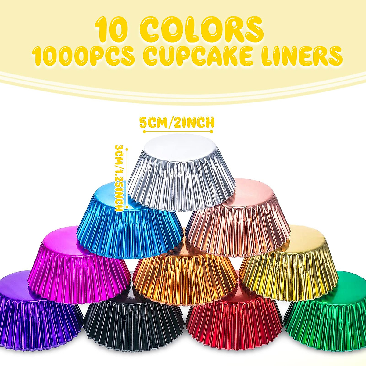 1000 Count Cupcake Liners Standard Size 2 Inch Metallic Cupcake Wrappers Cups Muffin Baking Cups for Weddings Birthdays Baby Showers Party(Various Color,2 x 1.25 Inch)