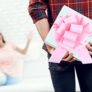 12" Large Pull Bows,2pcs Car Bows for Gift Wrapping, Christmas Party Birthday Gift Wedding Ribbon Bows for Bikes, Wrapping Boxes or Flower Decorations, Valentine's Day Gift Decorations (Pink)