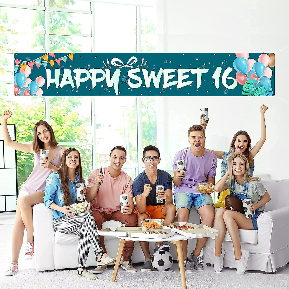 Vlipoeasn Sweet 16 Birthday Decorations for Girls 16th Birthday Banner, Teal Happy Sweet 16 Birthday Decorations, Happy 16th Birthday Yard Sign Sixteen Birthday Decor Photo Prop (9.8x1.6ft) (Teal)