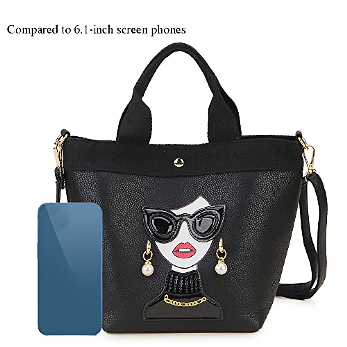 ENJOININ Funky Lady Face Purse for Women Casual Shopping Bag Top Handle Satchel Handbags Pu Leather Shoulder Bag Totes (Black A)