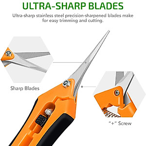 iPower GLPRNR6ORV1 6.5 Inch Gardening Pruning Shears Hand Scissors with Straight Stainless Steel Blades for Trimming Herbs, Flowers, Bonsai, 1-Pack, Orange