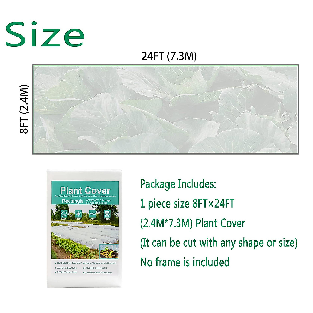 AISBAOB Garden Plant Covers Freeze Protection 8FTX24FT Fabric Plant Blanket Floating Row Cover for Cold Weather Reusable Plant Covers for Winter Frost Protection Sun Protection