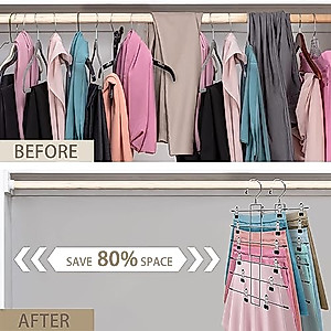 Pants Hangers -6 Tiers Closet Organizer Clothes Hanger,Skirt Hangers with 360° Swivel Hook -Space Saving Hangers with Clips - 2 Pack Pant Hangers