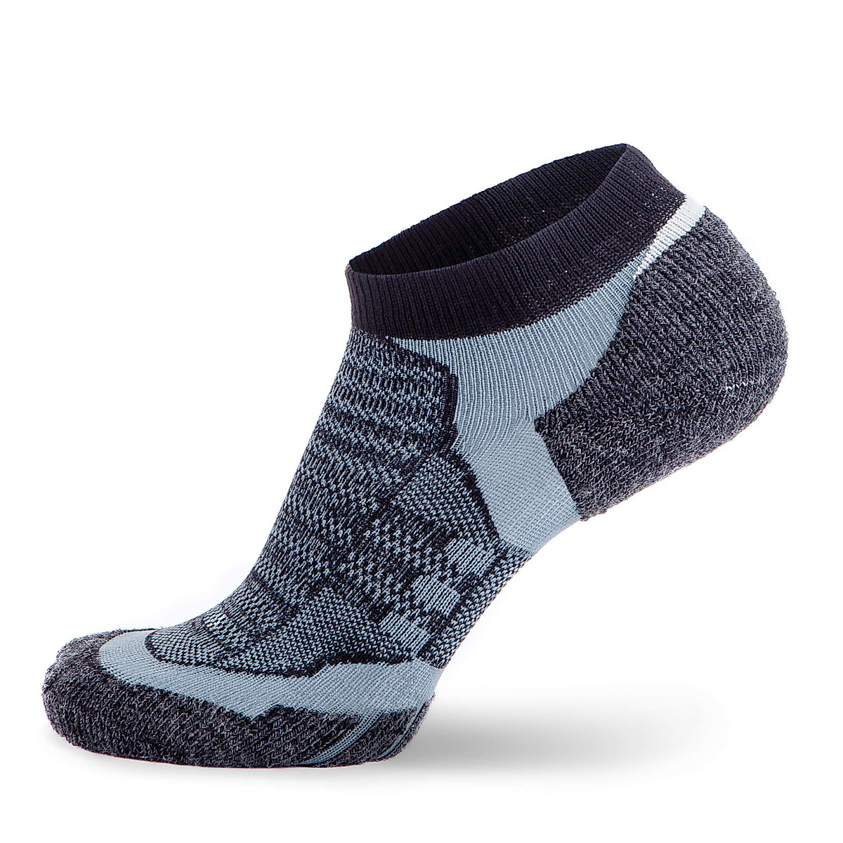 Pure Athlete Merino Wool Socks - Low Show Cushioned Athletic Padded Running Sock (3 Pairs - Black/Grey, Medium)
