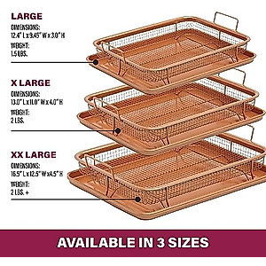 Gotham Steel Air Fryer Tray, 2 Piece Nonstick Copper Crisper Air Fry Basket For Convection Oven, Also Great For Baking & Crispy Foods, Dishwasher Safe – Large, 12.5” x 9”