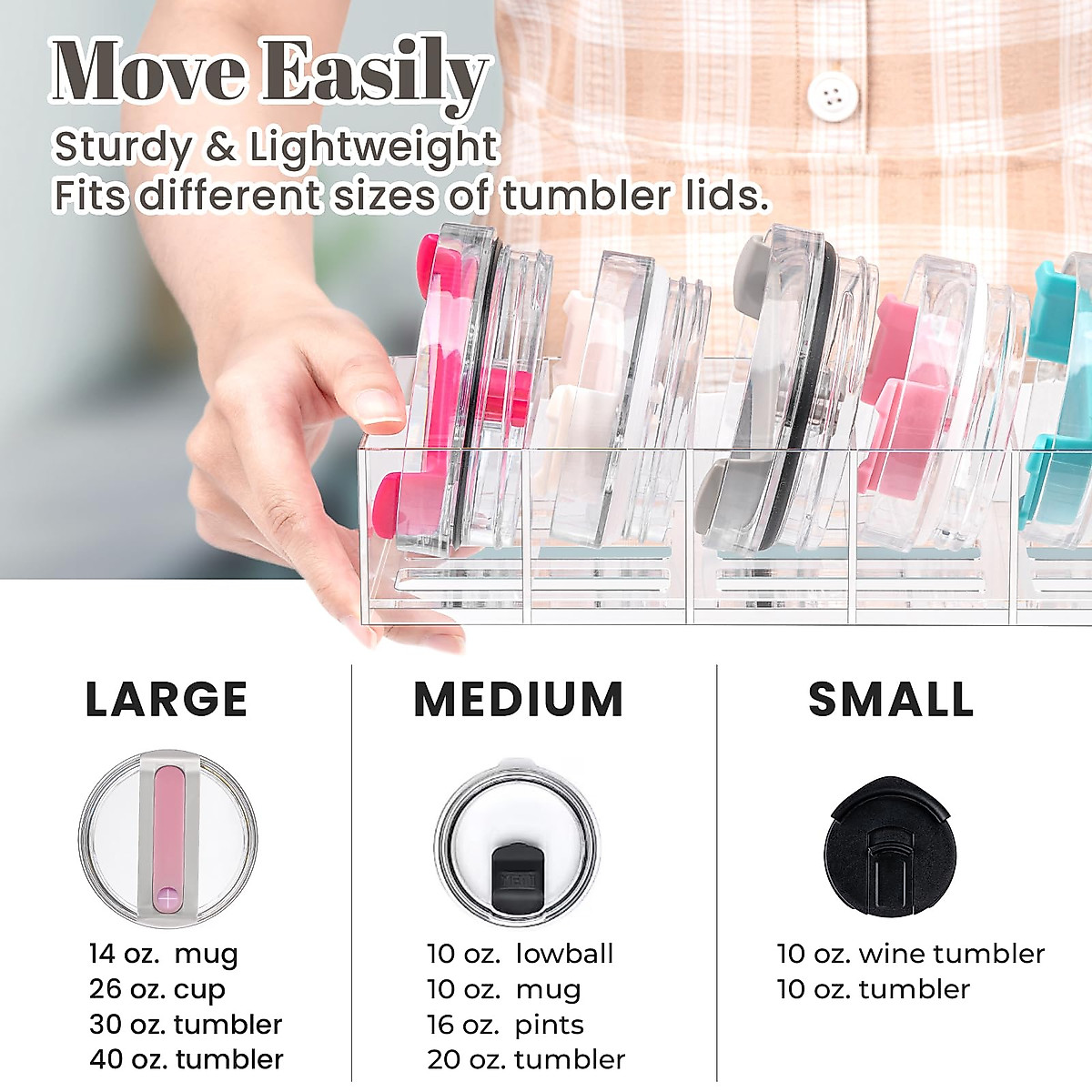 Gracenal Acrylic Tumbler Lid Organizer for Stanley Cup Accessories, Cabinet Pantry Kitchen Organizers and Storage Bins for Stanley 40 oz Tumbler with Handle/Yeti Tumbler Lid/Simple Modern Lids Gifts