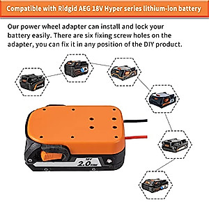 Power Wheel Adapter for Ridgid AEG 18V Hyper Lithium Battery Secure Battery Adapter with Fuse & Wire Terminal,14 Gauge Wire Power Convertor for DIY RC Trucks, RC Toys, Robotics, Work Lights