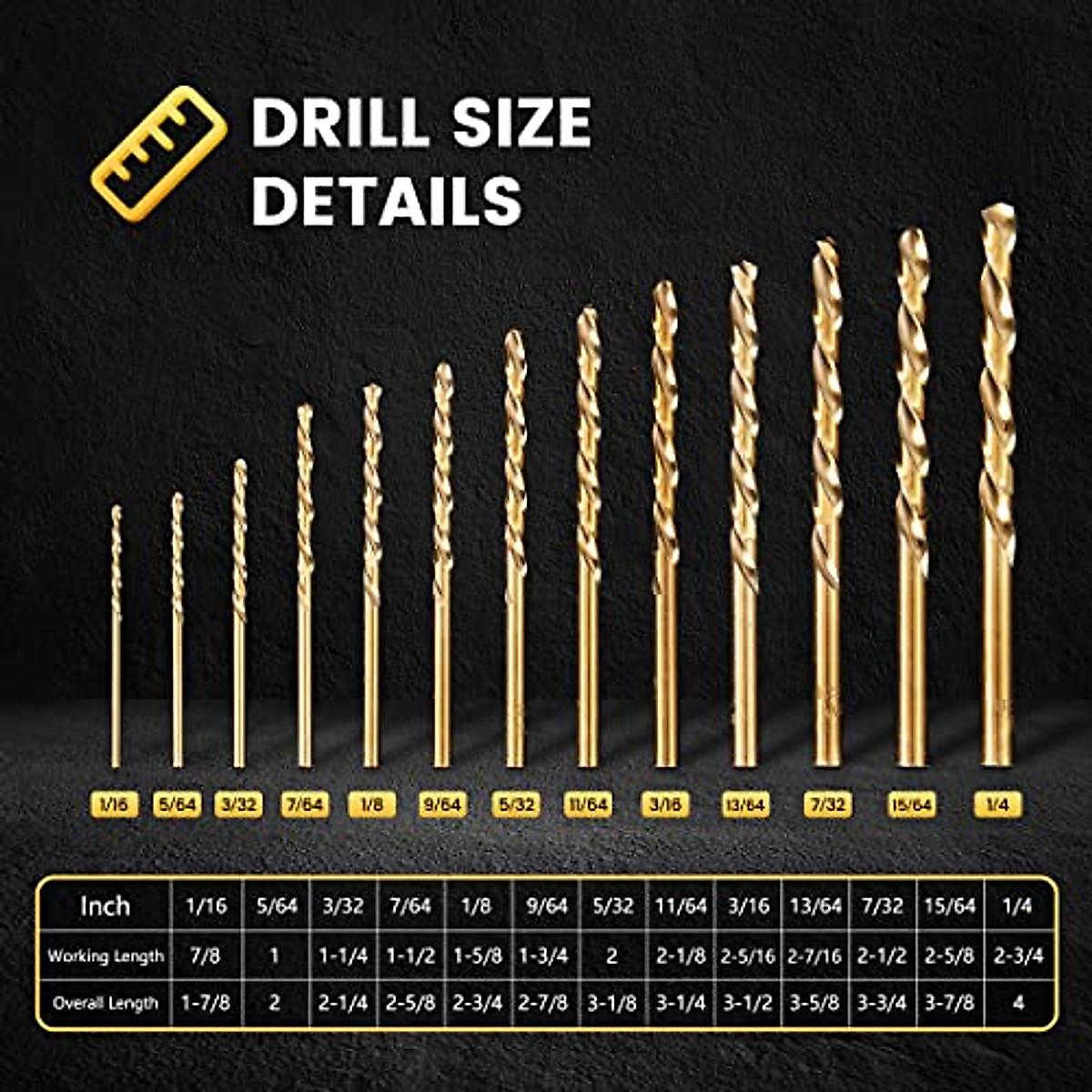 BOEN Cobalt Drill Bit Set - 13PCS M35 High Speed Steel Twist Jobber Length Drill Bits 1/16" - 1/4", Drill Bit for Hardened Metal, Stainless Steel, Cast Iron, Plastic and Wood, Indexed Storage Case