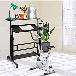 SIDUCAL Mobile Stand Up Desk, Adjustable Laptop Desk with Wheels Storage Desk Home Office Workstation, Rolling Table Laptop Cart for Standing or Sitting, Black