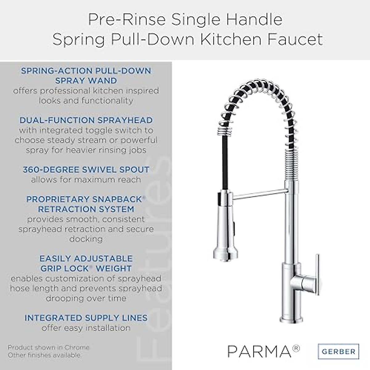 Parma 1H Pre-Rinse Pull-Down Kitchen Faucet 1.75gpm Chrome