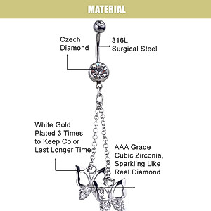 Mutreso Navel Ring Belly Button Rings Surgical Steel Sexy Butterflies Dangle Curved Barbell Bananabell Piercing Jewelry