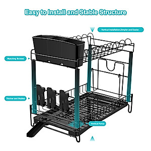 aceyoon 2 Tier Dish Drying Rack for Kitchen Counter with Swivel Spout, Detachable Dish Rack and Drainboard, Dish Drainer Organizer with Cup Utensil Cutting Board Holder (17.52 x 9.96 x 14.56inch)