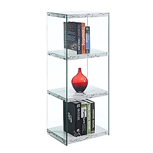 Convenience Concepts SoHo Glass Desk with Charging Station, 42", Faux White Marble & SoHo 4 Tier Tower Bookcase, White Faux Marble