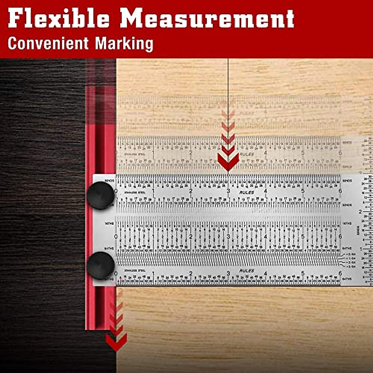 Smgda 12 Inch T-Rule, Precision Marking T Rule, Woodworking T Square Ruler, Stainless Steel Hole Positioning Scribing Tool, Carpenter Measuring T-Square, with Pencil & 0.5mm Pencil Refill