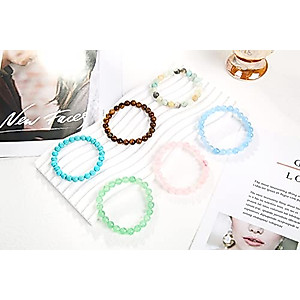 Leocuci 12PCS 8mm Semi-precious Beaded Bracelets for Men Women Healing Stretch Round Bead Crystal Gemstones Bracelets