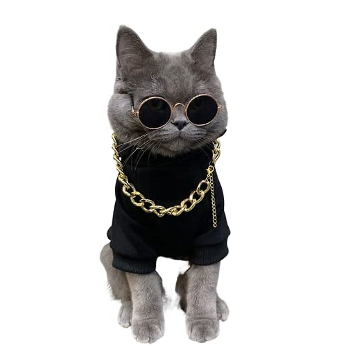 GORGLITTER 3pcs Dog Costumes Set Dog Hoodie for Cats with Necklace & Sunglasses Chihuahua Pet Puppy Clothes for Small Large Dogs Black Small