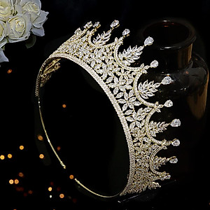 Jorsnovs Cubic Zirconia Gold Wedding Bridal Crowns Princess Sweet 16 CZ Tiara Quinceanera Birthday Hair Accessories for Women