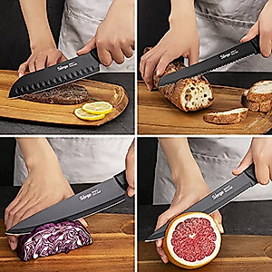 Knife Set, 16 Piece Kitchen Knives Set with Block, High Carbon Stainless Steel for Anti-rusting Knife Block Sets, Acrylic Stand for Black Chef Knife Steak Knives with Peeler Scissors,Dishwasher Safe