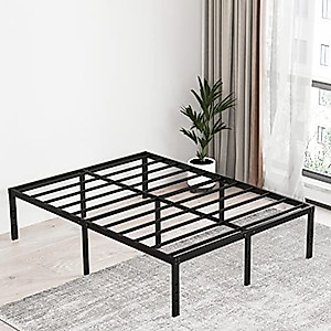 EMODA 18 Inch Tall Full Size Bed Frame with Large Storage Space, Easy Assembly Heavy Duty Metal Platform No Box Spring Needed, Noise Free, Black