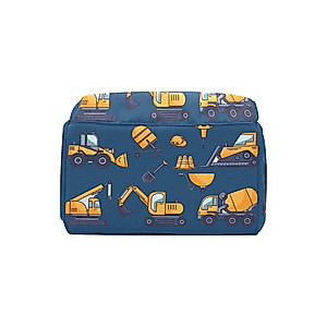 SunFancy Personalized Truck Construction Machinery Diaper Backpack with Name Text Large Capacity Custom Multi-Function Bag Unisex Travel Backpack for Mom Dad Boy Girl