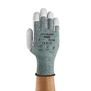 Ansell ActivArmr 70-765 Heat-Resistant Industrial Kevlar Gloves w/Leather Palm for Auto, Machinery, Fabrication - Size 11, Grey (12 Pairs)