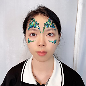 green face gems rave accessories face jewels stick on face glitter makeup rhinestone halloween costume festival accessories cat face paint