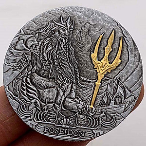 MKIOPNM Coin Collection Commemorative Coin Roman Empire Ancient Greek Poseidon Ni-Silver Commemorative Coin One Piece Trident Coin
