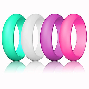LUNIQI Silicone Wedding Ring for Women, Thin and Stackable Durable Rubber Safe Band for Love, Couple, Souvenir and Outdoor Active Exercise Style-10 Rings Pack
