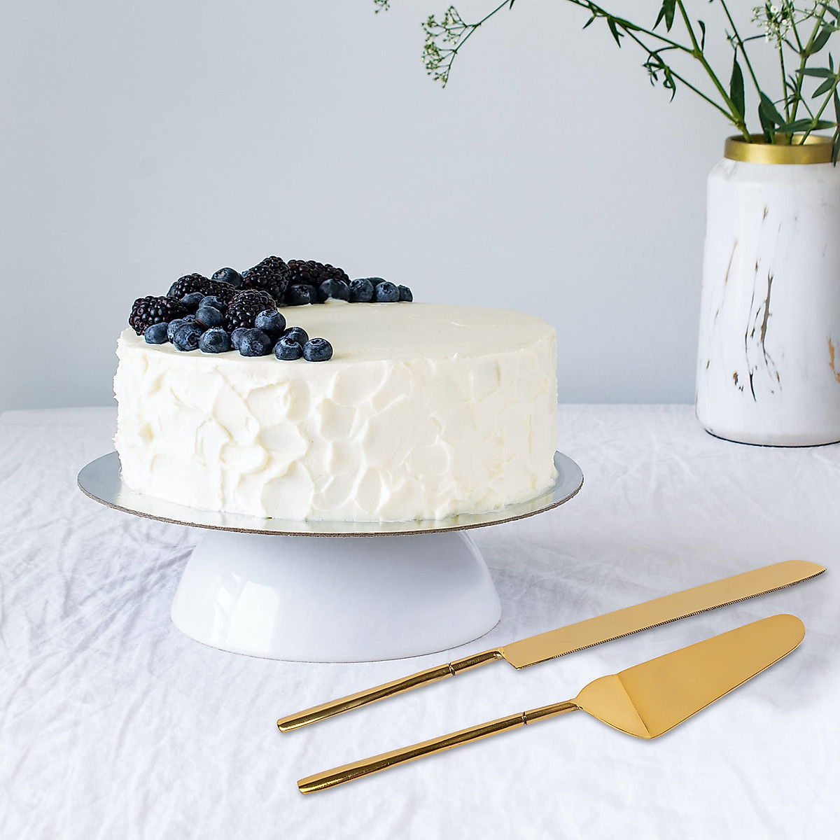 Koyal Wholesale Modern Cake Server Set - 2-Piece Gold Wedding Cake Cutter & Server With Handle