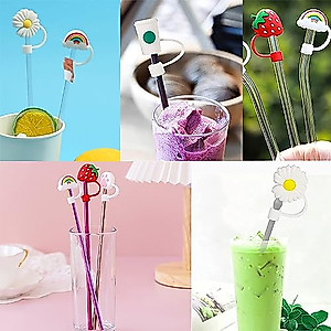16 Pieces Silicone Straw Tips Cover Reusable Drinking Straw Tips Lids Dust-proof Straw Plugs Portable Straw Caps for 6-8 mm Straws (Cute Style)