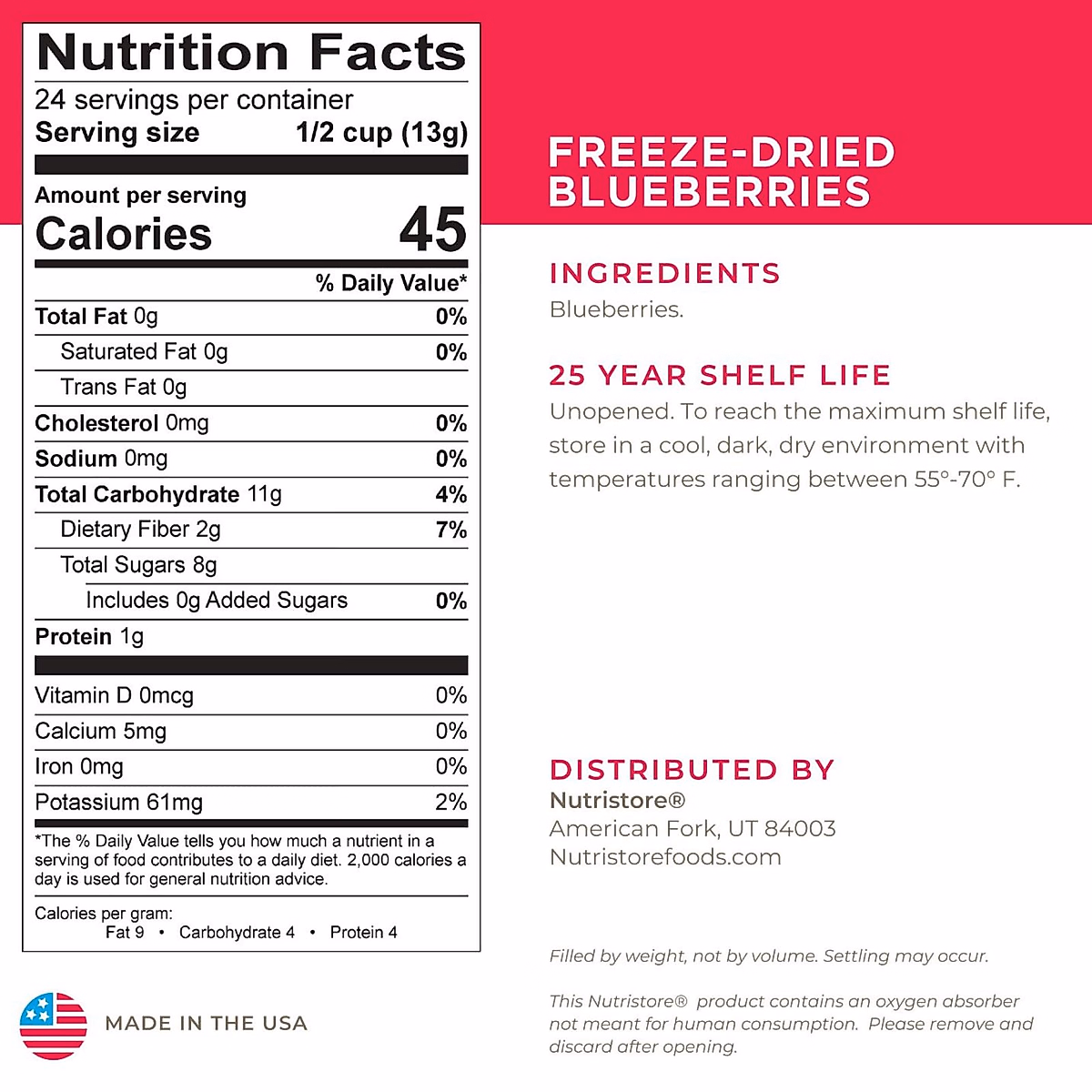 Nutristore Freeze Dried Blueberries | #10 Can Fruit | Perfect Healthy Snacks | Bulk Survival Emergency Food Storage Supply | Low Carb/Calorie Canned Camping/Backpacking Supplies | 25 Year Shelf Life