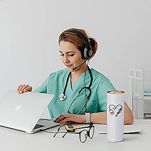 Gingprous Nurse Tumbler, Nursing Gifts for New Nurse Nurse Appreciation Gifts for Nurse Nurse Week Gifts Nurse Graduation Christmas Birthday Gifts, 20oz Insulated Stainless Steel Skinny Tumbler, White