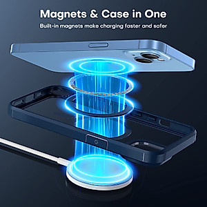 TAURI 3-in-1 Magnetic Designed for iPhone 13 for iPhone 14 Case, [Compatible with MagSafe] with 2 Screen Protector, Shockproof Phone Case for iPhone 13/14, Blue