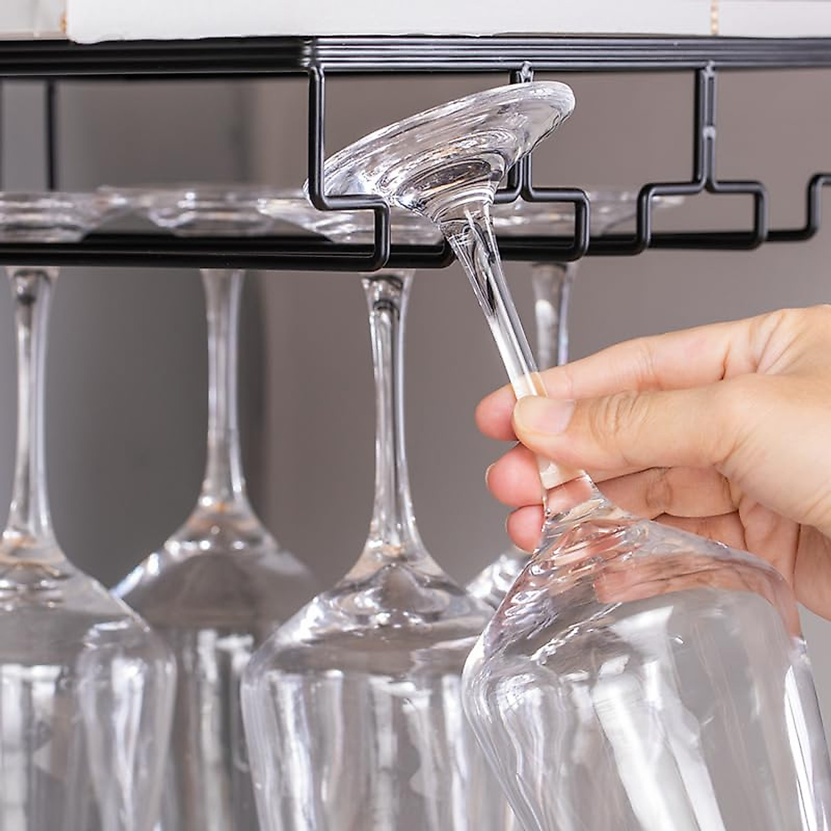 FIAMER Wine Cup Holder Table Decoration Storage Hanger Metal Organizer for Bar Kitchen 3 Rows Stemware Rack Under Cabinet Stainless Steel Hanger Storage Shelf Black