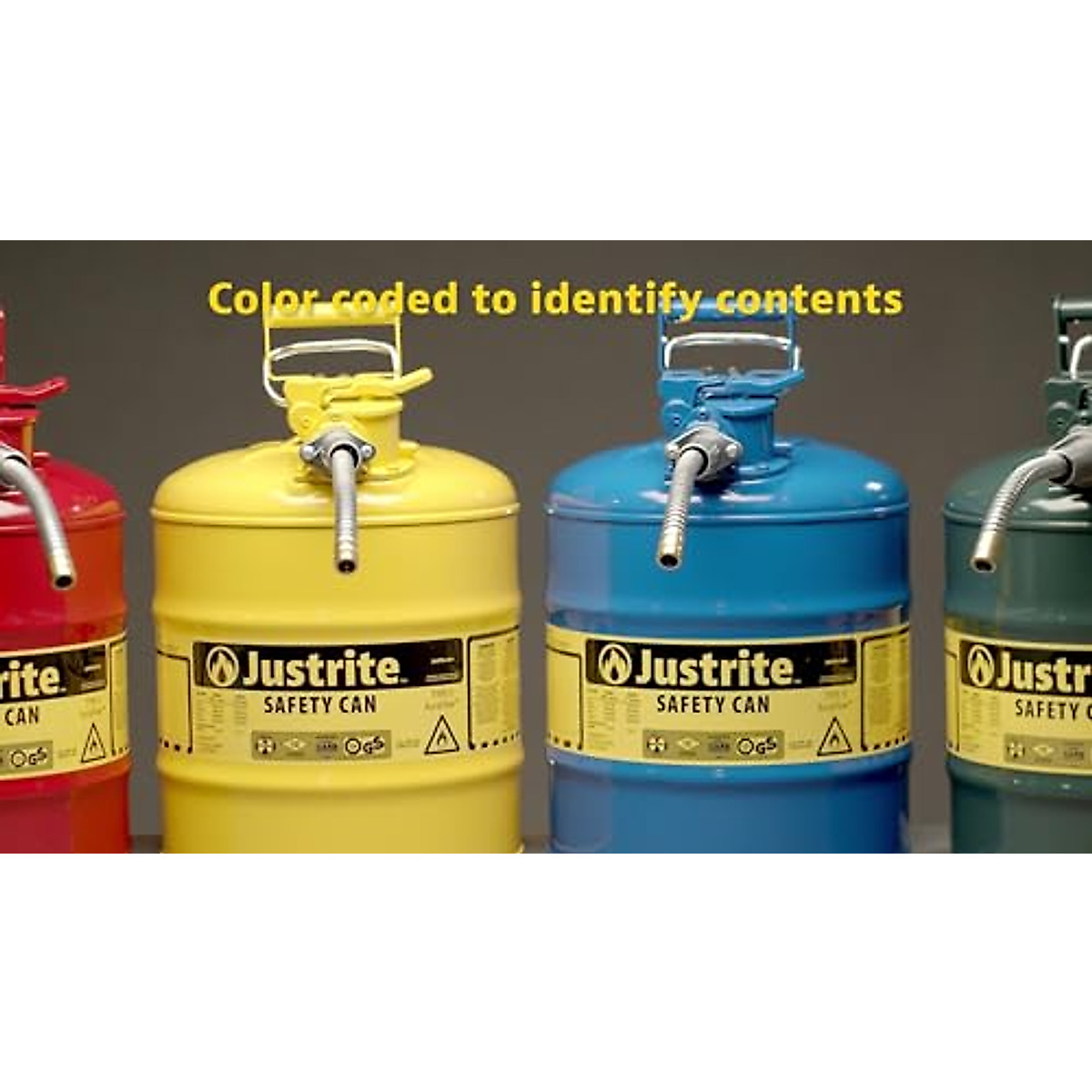 Justrite 5 Gallon Type II Yellow Safety Can for Diesel with Flame Arrester, Self-Closing Lid, and 1" Flexible Metal Spout, Made in the USA, Galvanized Steel Flammable Storage Can, 7250230