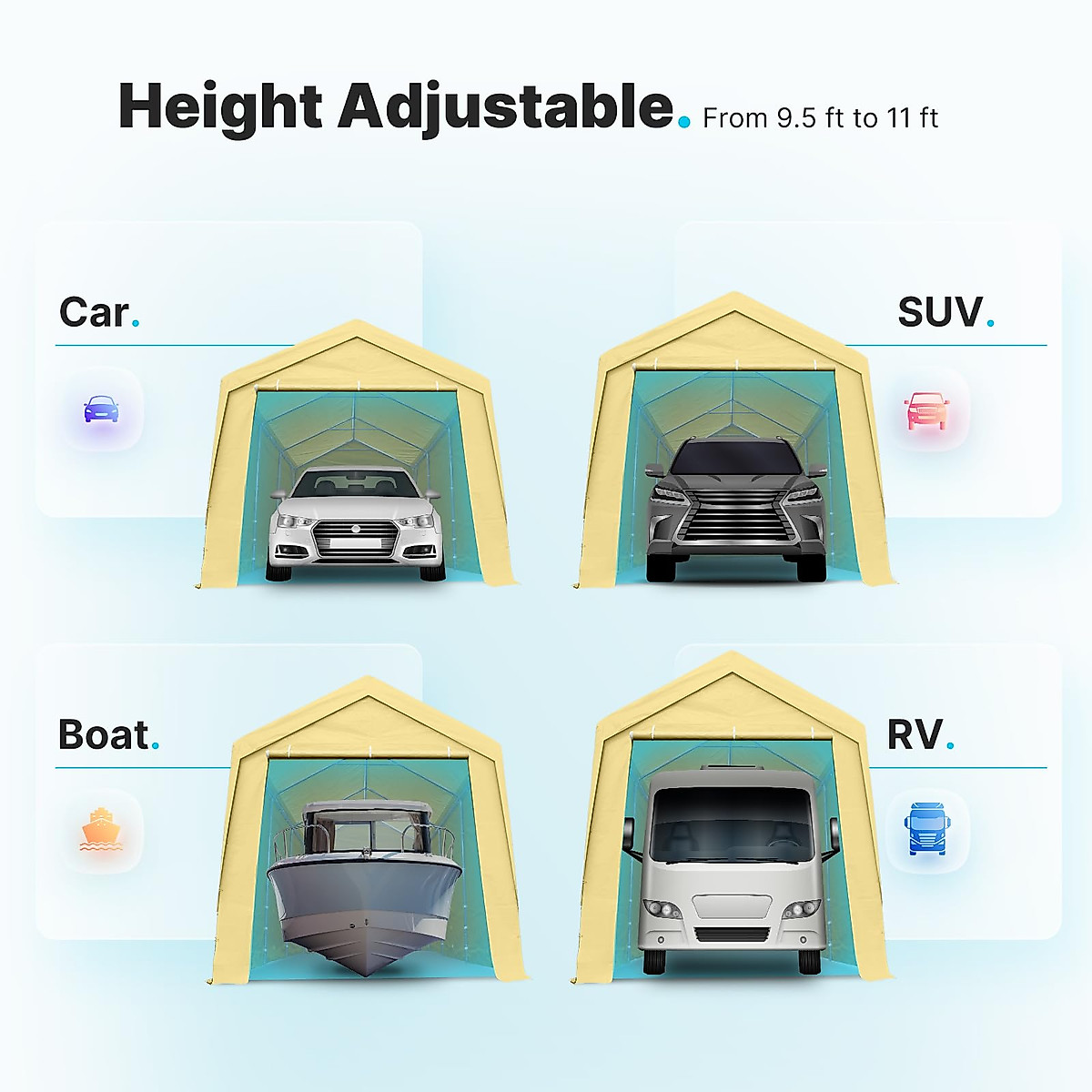 ADVANCE OUTDOOR 10x20 ft Heavy Duty Carport with Removable Sidewalls and Doors, Adjustable Height Car Canopy Garage Party Tent Boat Shelter with Reinforced Poles, Beige