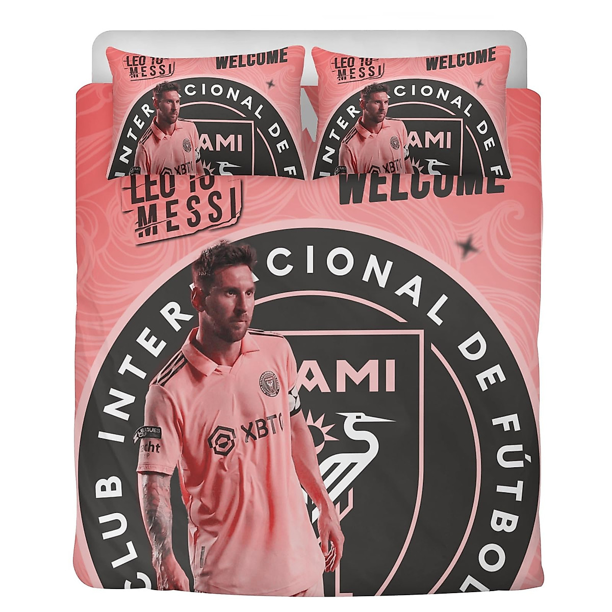 BBOSCH Miami Bedding Set Soccer Duvet Cover Set Pink Bed Football Comforter Soft Microfiber Soccer Bedding Sets 3 Pieces Fruit Comforter Cover and 2 Pillowcase for Bedroom (Twin, Pink 1)