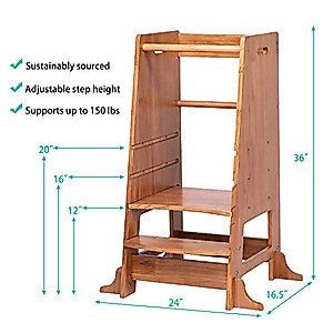 Kids Kitchen Learning Step Stool - Kids Kitchen Step Stool with Safety Rail, Solid Wood Construction, Perfect for Toddlers and Older, Nature