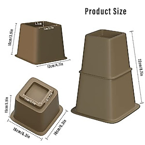 Lufia Bed Furniture Risers Heavy Duty, Elevation in Heights 8, 5 or 3 Inch, Adjustable Furniture Risers for Sofa, Table, Couch, Chair or Desk, Supports up to 1,300 lbs (Set of 4, Brown)