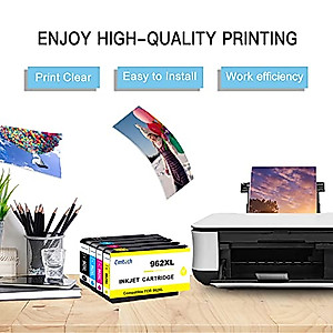 CMTECH Compatible 962XL Ink Cartridges Replacement for HP 962XL 962 XL Work for OfficeJet Pro 9015e 9010 9015 9025 9018 9012 9025e 9020 9019 9016 9028 Printer（Black, Cyan, Magenta, Yellow） 4 Pack