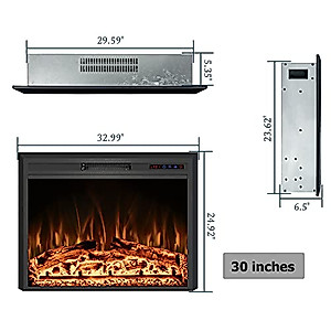 Rodalflame Electric Fireplace Inserts with Touch Screen & Remote Control, Timer, 750/1500w, Black, 32 9/10 Inches Wide, 24 9/10 Inches High