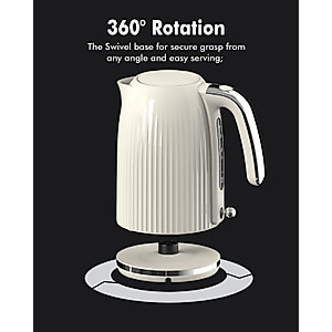 LONGDEEM 1.7L Electric Kettle-Quick Boil, 1500W, Non-BPA, Safety Auto Shut-Off, Boil-Dry Protection, Easy Clean with Wide Opening, Heat-Resistant Handle, 360°Swivel Base, Cream