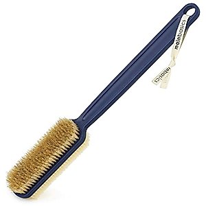 MainBasics Shower Brush Back Scrubber Dual-Sided Body Brush Long Handle with Soft and Stiff Bristles for Dry & Wet Brushing (Navy Blue)