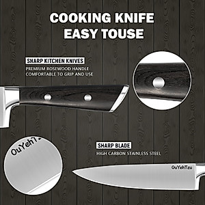 OuYehTzu 8 Inch Chef Knife, Sharp Japanese High Carbon Steel Kitchen Knives, Professional Cooking Knife with Sandalwood Handle