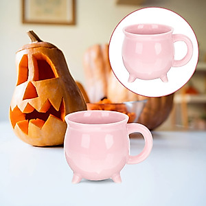 DOITOOL Pink Cauldron Mug Coffee Ceramic Cauldron Halloween Decor, 450ml Halloween Coffee Mug for Halloween Theme Party Favor, Novelty Coffee Mug Cup (Pink)