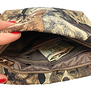 Dog Shoulder Bag - Zippered Cross Body Purse - Woven Tapestry Design