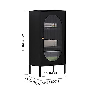 WISUNO Metal Storage Cabinet for Living Room,Bedroom,Home,Office,Kitchen,3-Tier,Glass Door,Removable Shelves (Single Glass Door, Black)