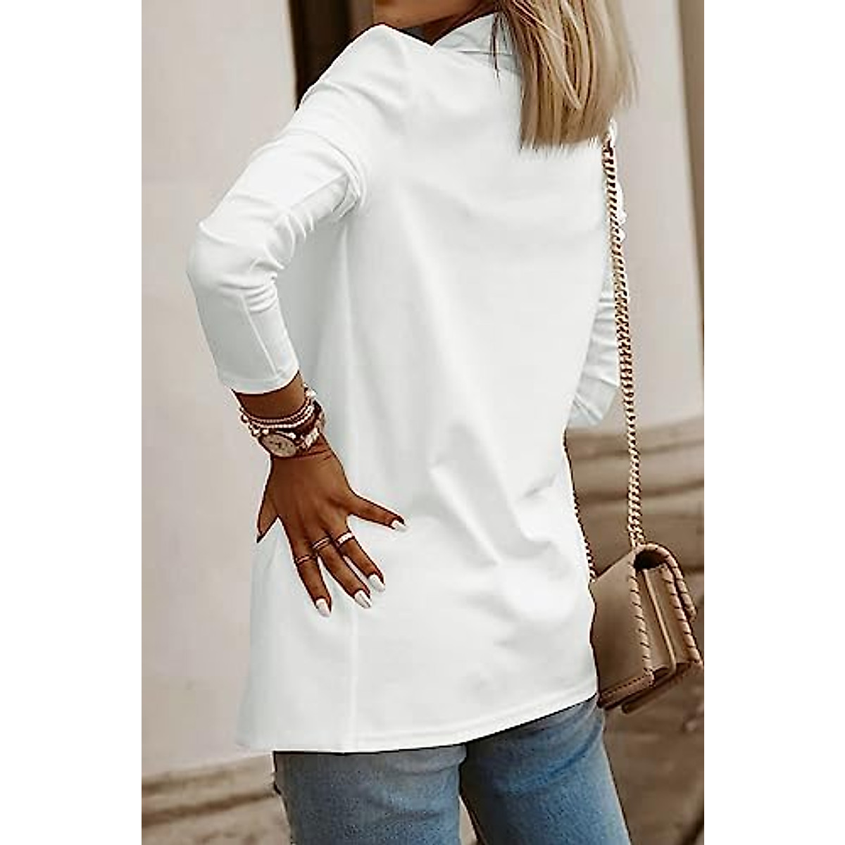 Womens Casual Long Sleeve Blazers Solid Color Knit Blazer Work Office Open Front Blazer Jacket White