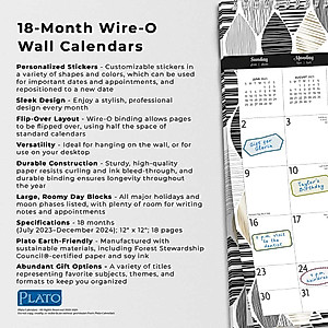 Ebony and Ivory | 2024 12 x 12 Inch 18 Months Monthly Square Wire-O Calendar | Sticker Sheet | July 2023 - December 2024 | Plato | Stationery Planning